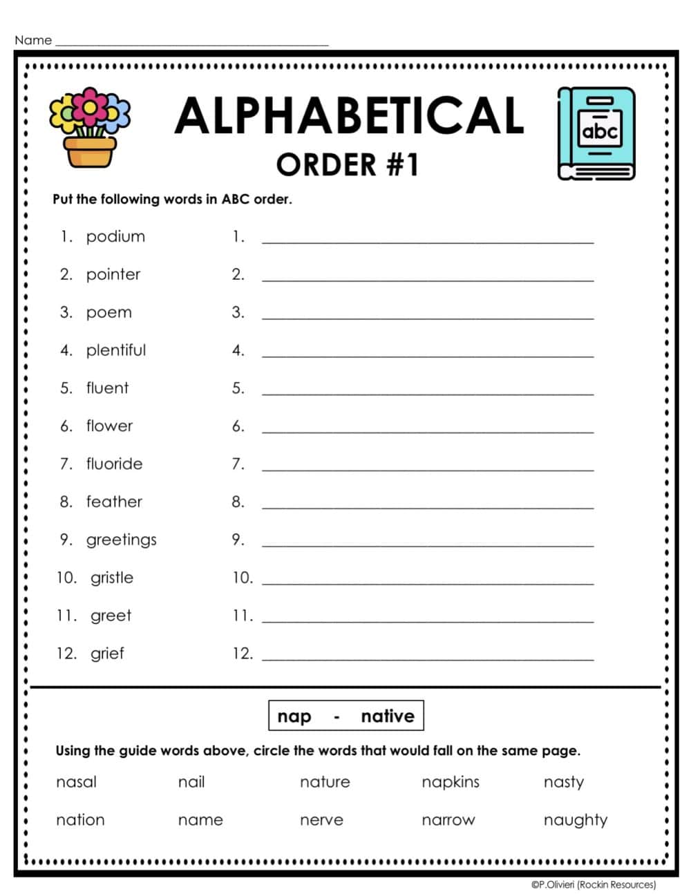 ABC Order, Alphabetical Order Worksheets, Task Cards, Dictionary, Guide ...