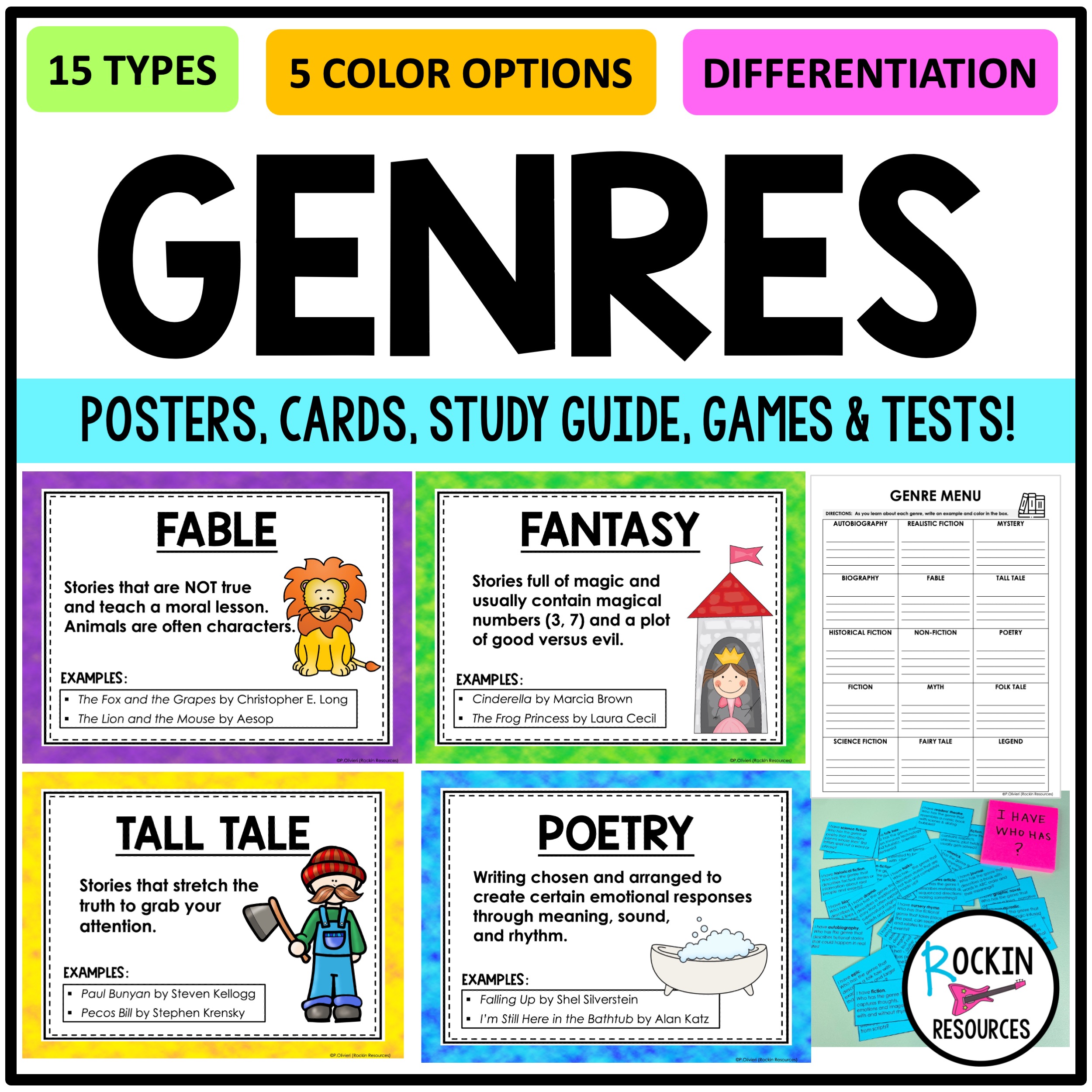 Printable Mini Reading Genre Chart Reading Genre Anchor Charts | TPT